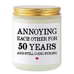 50th Anniversary Wedding Gifts for Couple, Golden 50th Anniversary Wedding Gifts for Parents Grandparents Wife Husband, 50th Wedding Anniversary Decorations, 50 Anniversary Candles (Lavender Scented)