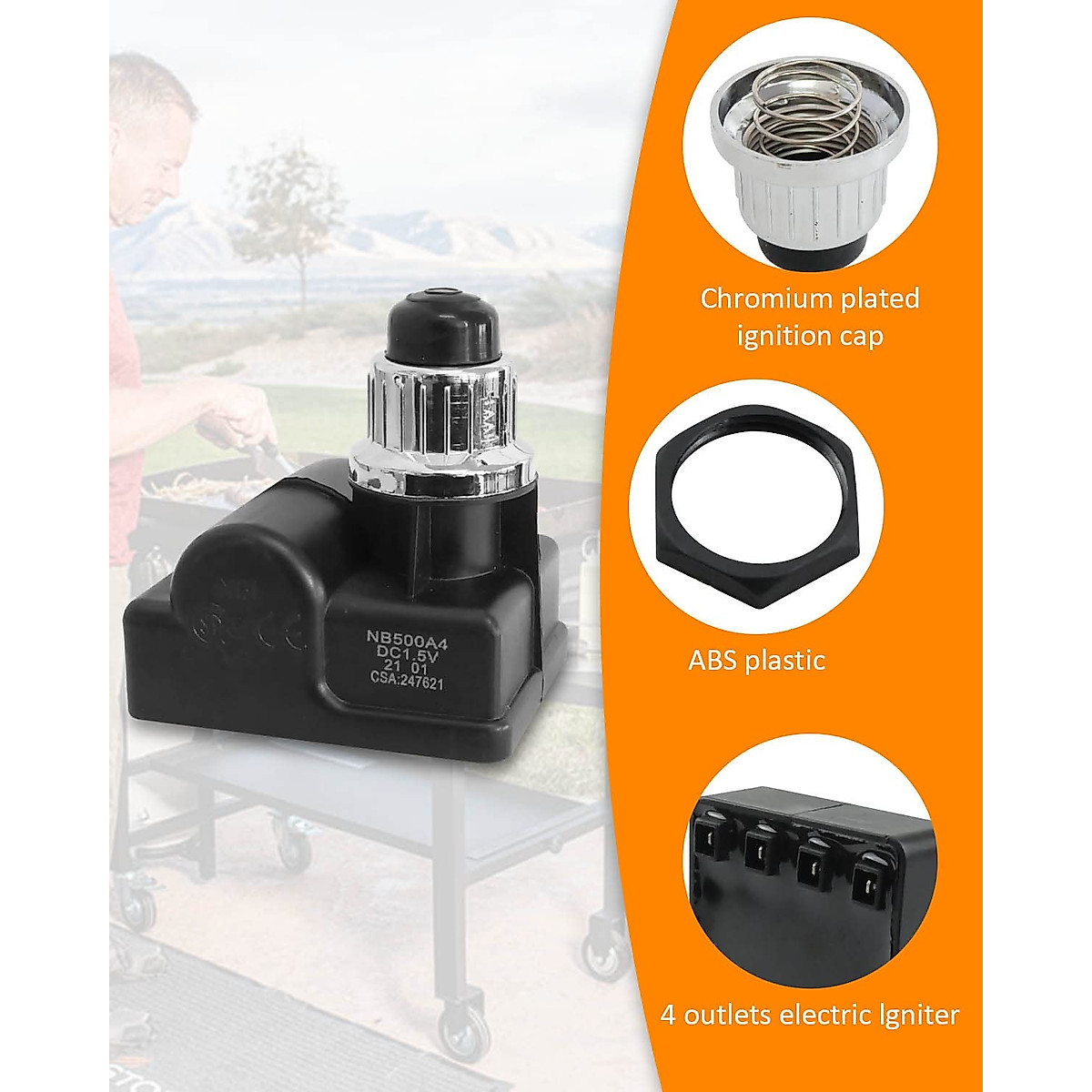 YIGUCS Grill Igniter Kit Fit for Blackstone 36 Inch Griddle, 4 Outlet Electronic Push Button Electronic Igniter Replacement Spark Plug Kit