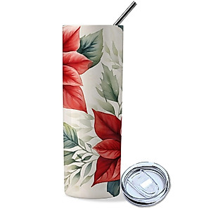 Medpol Red retro flower tumbler with lid and straw 20 oz insulated tumbler cups Red retro flower insulated travel coffee mugs for women cute sippy cups stainless insulated travel cups