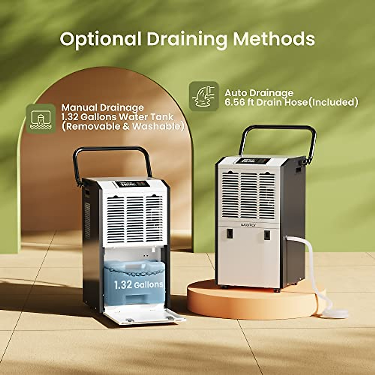 Waykar 155 Pints Large Commercial Dehumidifier with Drain Hose and Water Tank, Industrial Dehumidifier in Large Space up to 8000 Sq. Ft for Home, Basements, Whole House, Library, 5-Year Warranty