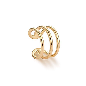 MYEARS Women Ear Cuff Earring Gold Non Pierced Ear Cartilage 3 Split Stripe Band Clip on Wrap Hoop 14K Gold Filled Tiny Boho Simple Minimalist Delicate Handmade Hypoallergenic Geometric Jewelry Gift