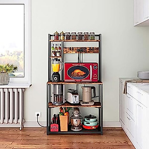 ciecie Bakers Rack with 3 Power Outlets, 30 Inch for Microwave Stand Kitchens with Storage, Heavy Duty Kitchen Shelves with Plugs, Microwave Oven Stand, Kitchen Rack, Kitchen Stand, Coffee Bar