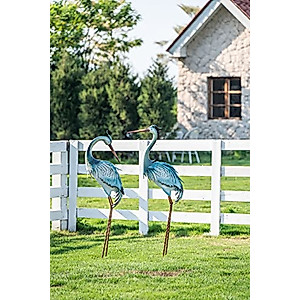 TERESA'S COLLECTIONS Large Blue Heron Garden Statues, 41.7-43.7 inch Standing Crane Sculpture Metal Yard Art Bird Decor Lawn Ornaments for Outdoor Patio Porch Outside Decorations, Set of 2