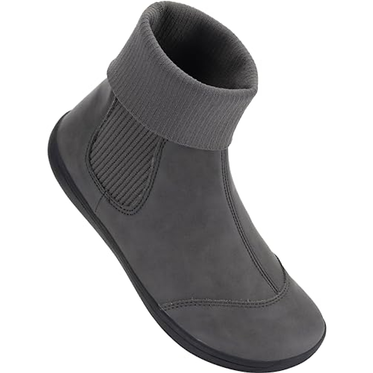 WHITIN Women's Wide Barefoot Chelsea Boots Mid-Calf Minimalist Bootie Zero Drop Flat Size 9 Pull-On Cowboy Cowgirl Leather Flat Shoes Fashion Grey 40
