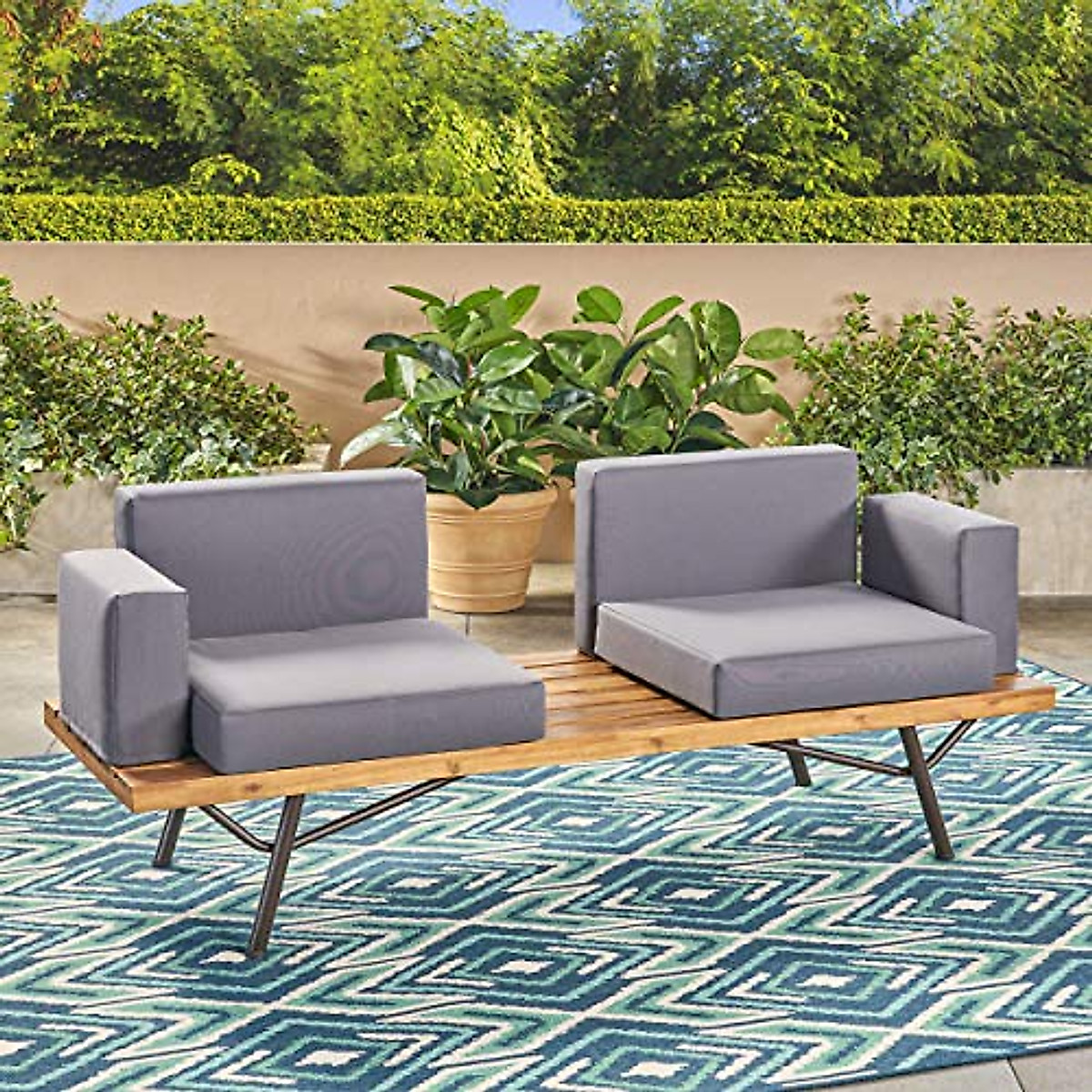 Christopher Knight Home Baish Outdoor Acacia Wood 2 Seater Sofa, Teak Finish/Dark Gray