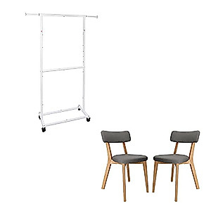 Fishat Simple Double Rod Garment Rack & SAH Solid Wood Dining Chair Set of 2