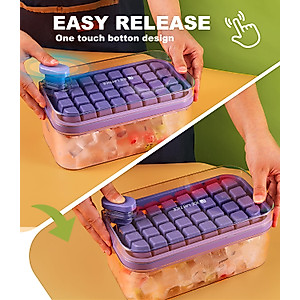 Ice Cube Trays with LId and Bin, Easy Release Ice Trays for Freezer, 2 Pack Ice Cube Molds, 64 Pcs Ice Cube Tray, Large Capacity Ice Tray Holder, Includes Ice Tong, Ice Spoon, for Whiskey, Cocktail.