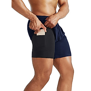 NELEUS Men's 2 in 1 Running Shorts with Liner,Dry Fit Workout Shorts with Pockets,6070,2 Pack,Black/Navy Blue,US 2XL,EU 3XL