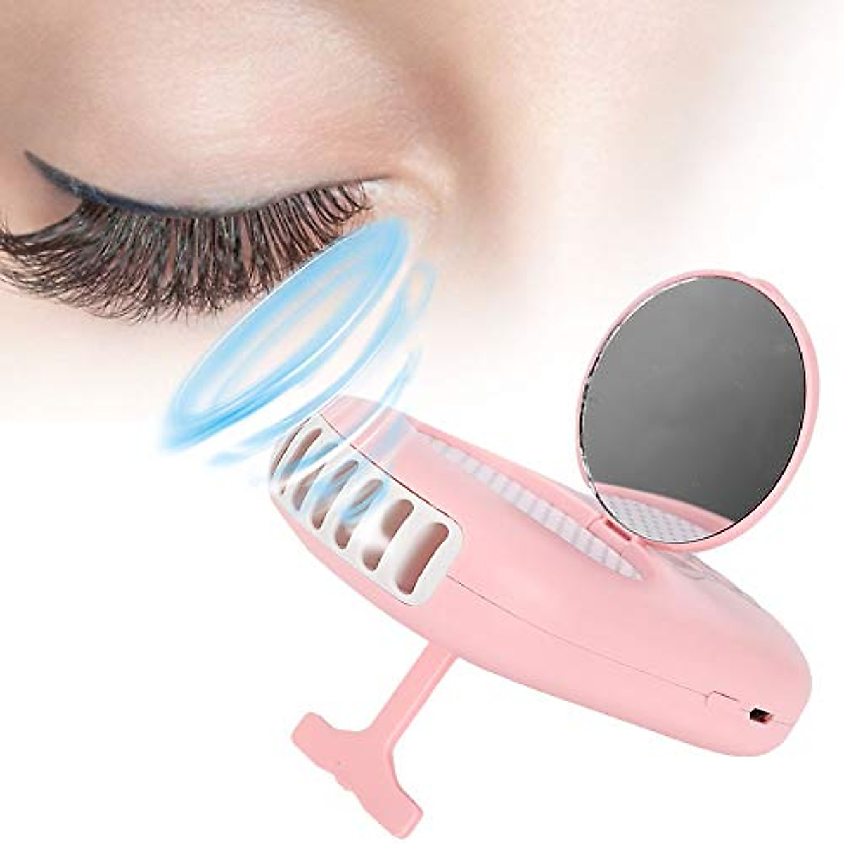 FILFEEL Eyelash Fan for Lash Extensions Small Portable Fan Mini USB Fan Rechargeable Air Conditioning Cooling Fan Eyelashes Extension Glue Dry Blower with Mirror(Pink)