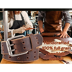 F&L CLASSIC Leather Work Belt, Heavy Duty Double Prong Genuine full grain Leather Belts for Men 1 1/2", Mens Casual Belts for Jeans,3190,size 36,tan