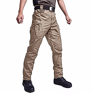 KEFITEVD Cargo Pants for Men Work Tactical Hiking Pants Thermal Winter Running Joggers Sweatpants with Zipper Pocket Khaki
