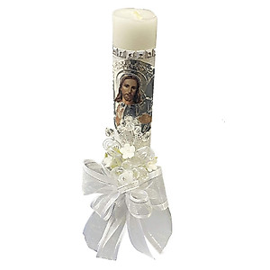 Lito White Jesus Baptism Candle Set Kit for Christenings with Shell and Favors - Spanish