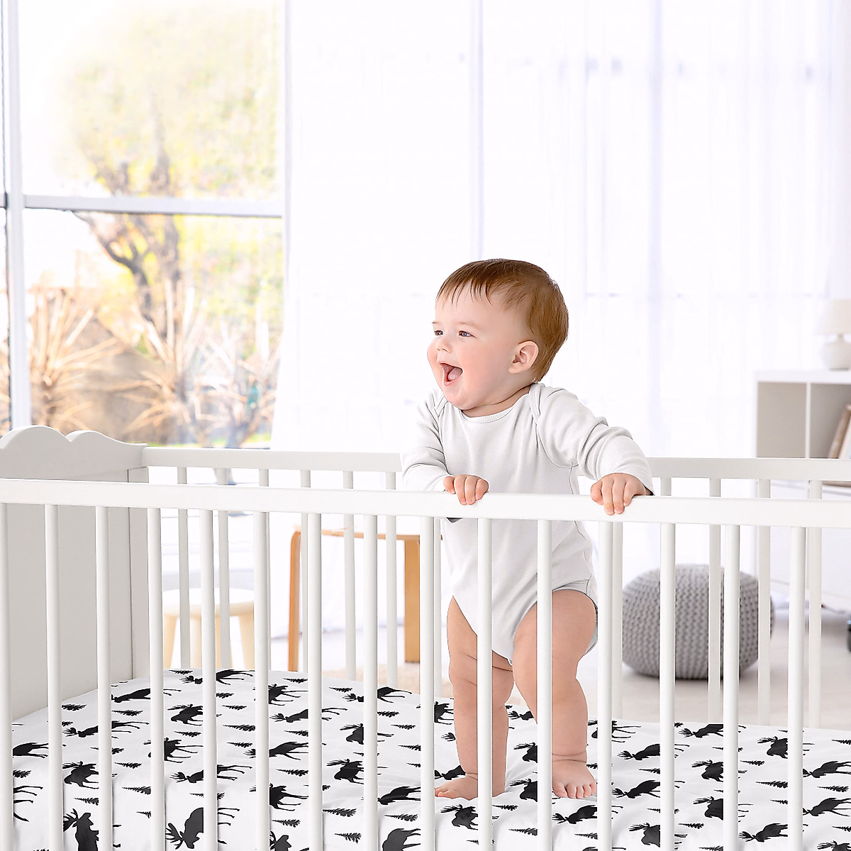 Black and White Woodland Moose Baby or Toddler Fitted Crib Sheet for Rustic Patch Collection by Sweet Jojo Designs