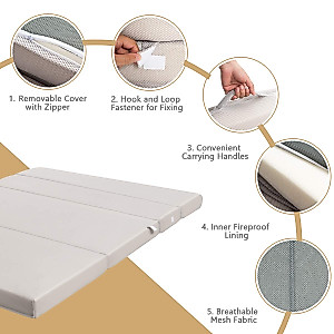 Giantex 4" Thick Folding Portable Mattress Pad Sofa Bed with Carrying Handles and Removable Washable Fabric, High-Density Foam Futon Sleepover Guest Easy to Store (Twin XL, Gray)
