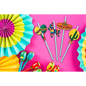 Fiesta Party Straws | Mexican Decorations | Final Fiesta Bachelorette Party Supplies | Set of 32, PRE-ASSEMBLED Paper Straws