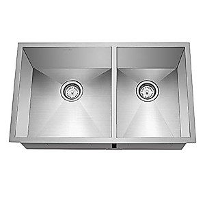 Miligoré 32" x 19" x 10" Deep Double Bowl (60/40 Split) Undermount Zero Radius 16-Gauge Stainless Steel Kitchen Sink - Includes Drains/Grids