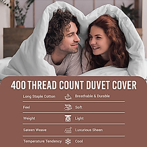 Pizuna Pure 100% Cotton King Duvet Cover with Shams, Luxurious 400 Thread Count Long Staple Cotton Sateen Weave with Hidden Button Closure (Combed White Cotton Duvet Covers King)