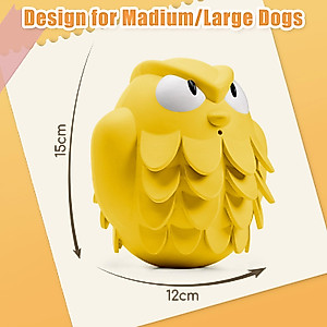 Moonorange Tough Chew Dog Toys for Aggressive Chewers Giggle Ball Owl Rubber Interactive Treat Dispensing Slow Feeder Indestructible Teething Toys for Small Medium Large Dogs (Yellow)