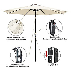 Yescom 10ft Solar LED Lighted Patio Umbrella with Tilt and Crank 8 Ribs Outdoor Market Umbrella for Table Garden Canvas Natural White