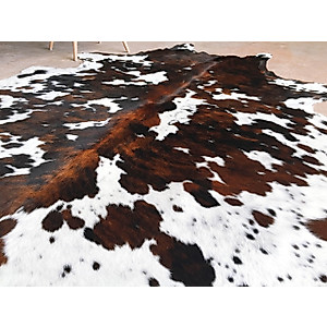 ecowhides 100% Genuine Brazilian Cowhide Rug - Tricolor - Luxury Cowskin Cow Hide Leather Area Rug Home Decor, (XXL) 8 X 7 ft
