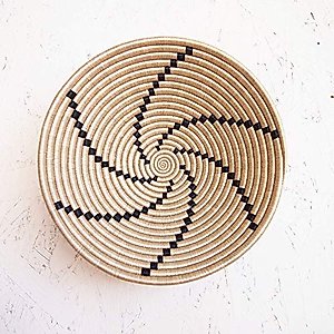 African Basket- Tanga/Rwanda Basket/Woven Bowl/Sisal & Sweetgrass Basket/Tan, Black