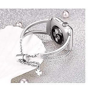 Secbolt Bling Bands Compatible with Apple Watch Band 38mm 40mm 41mm iWatch Series 8/7/6/5/4/3/2/1/SE, Women Dressy Metal Jewelry Bracelet Bangle Wristband Stainless Steel, Silver