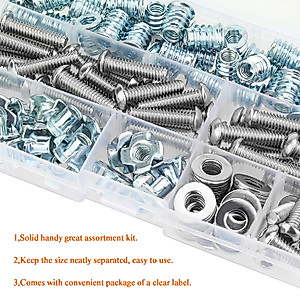 HELIFOUNER 1/4"-20 Threaded Inserts for Wood Furniture, 1/4"-20 T Nuts, 1/4-20 x 3/4", 1", 1-1/4" Button Head Socket Cap Screws, 1/4" Flat Washers Assortment Kit, 120 Pieces