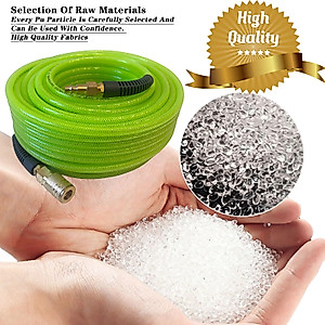 Air Hose 1/4 in x 100 ft, Polyurethane(PU), Reinforced Air Compressor Hose, Lightweight, Kink Resistant with 1/4” Industrial High Flow Quick Coupler&Plug, Bend Restrictors,300 PSI (100FT, White Green)