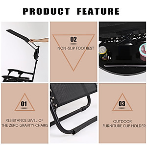 FDW 2 PCS Zero Gravity Chair Lounge Chairs Patio Chairs with Canopy Cup Holder for Outdoor Patio Seaside (Black)