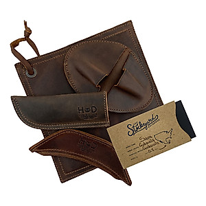 Hide & Drink, Set of 4 Hot Handle Holders, Panhandle, Side Kick, Grip Mitt & Square Pot Holder for Cast Iron Skillets & Pans, Full Grain Leather, Handmade, Bourbon Brown