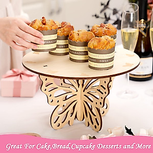Huray Rayho Butterfly Wood Cake Stand Wedding Baby Shower Birthday Rustic Table Centerpiece Party Decorations with Engraved Butterflies for Cake Within 9 Inches