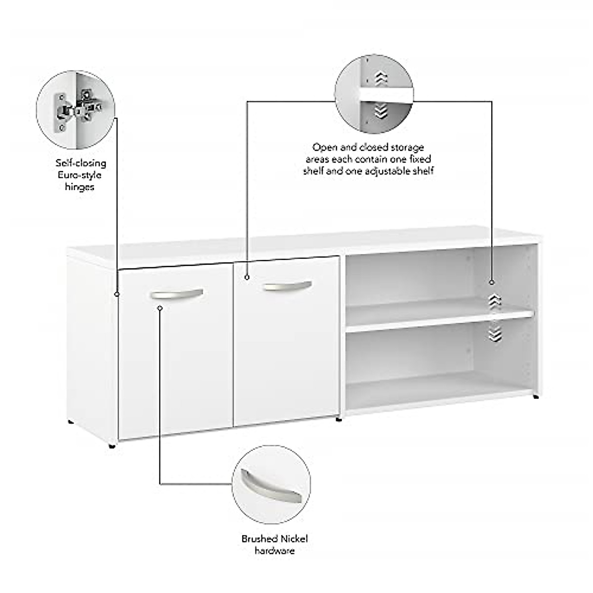 Bush Business Furniture Hybrid Low Storage Cabinet with Doors and Shelves, White