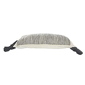LR Home Distressed Fringe Pillow, 28"x12", Gray/Black/Ivory