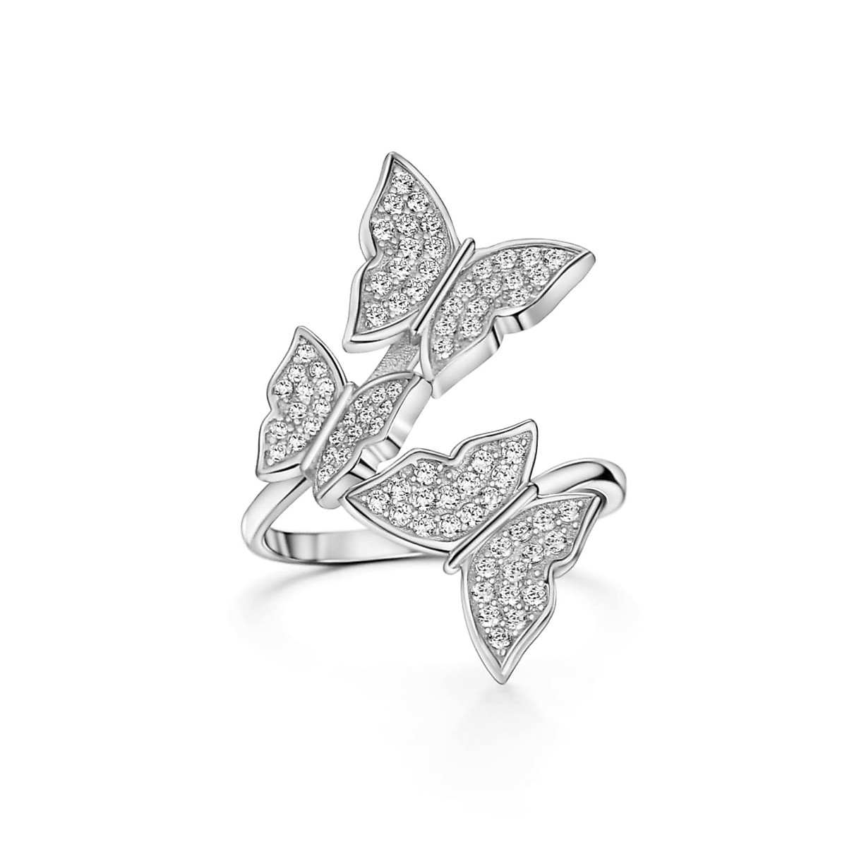 Michooyel S925 Cubic Zirconia Butterfly Adjustable Ring CZ Sterling Silver Finger Ring Statement Ring for Women