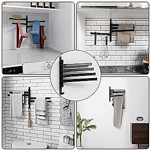 KLDKLD Swivel Towel Rack,Wall Mounted Towel Bar for Bathroom,4-Arms Towel Rack with Hook, Space Saving Towel Holder for Bathroom