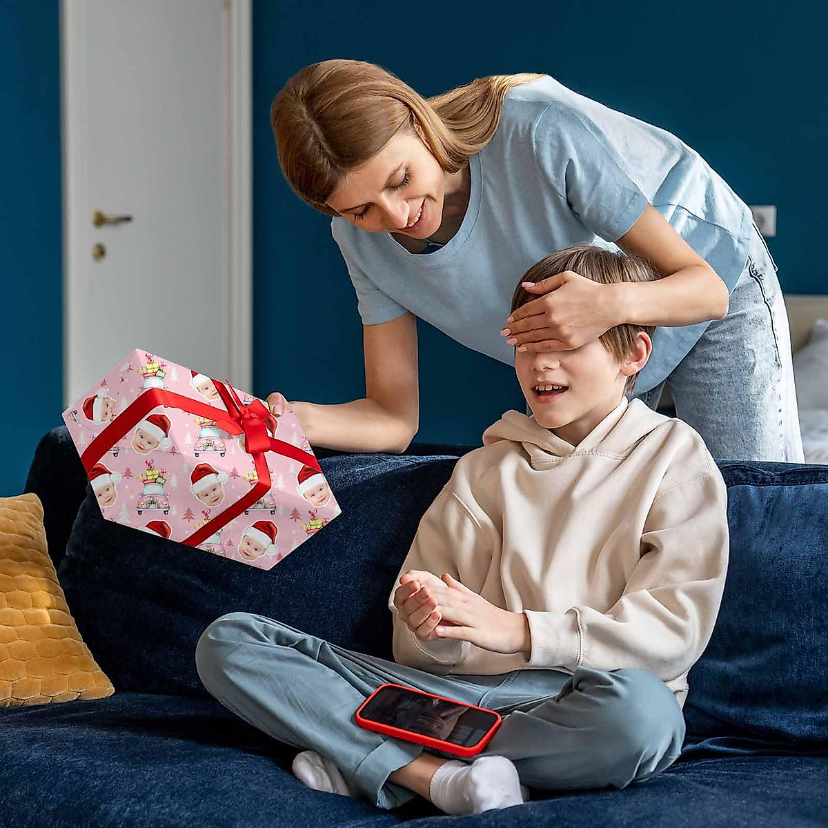 Enjoyyjl Personalized Christma Gift Wrapping Paper for Baby Shower, Kids, Son, Daughter Custom Photo Gift Wrapping Paper Roll Customized Gifts Wrapped Decor for Birthday Christma Valentine' Day