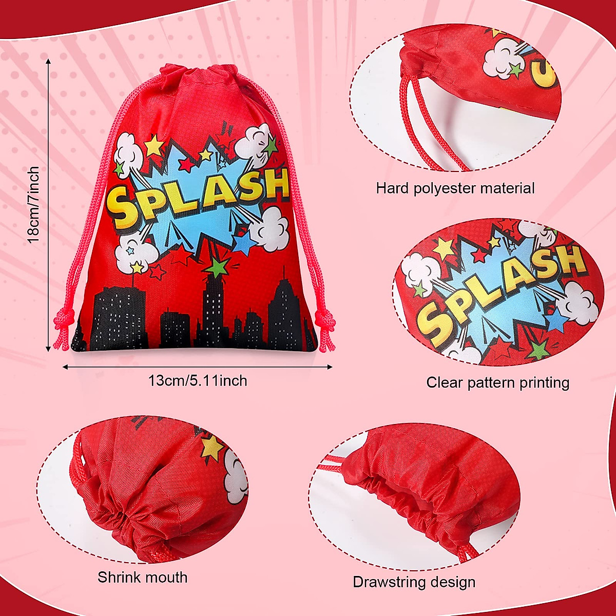 24 Pieces Hero Party Drawstring Bags, Colorful Hero Party Favor Gift Treat Bags Christmas Birthday Supplies for Wedding Classroom Party Baby Shower Candy Goodie Rewards Prize Bags 7.1 x 5.1 inches