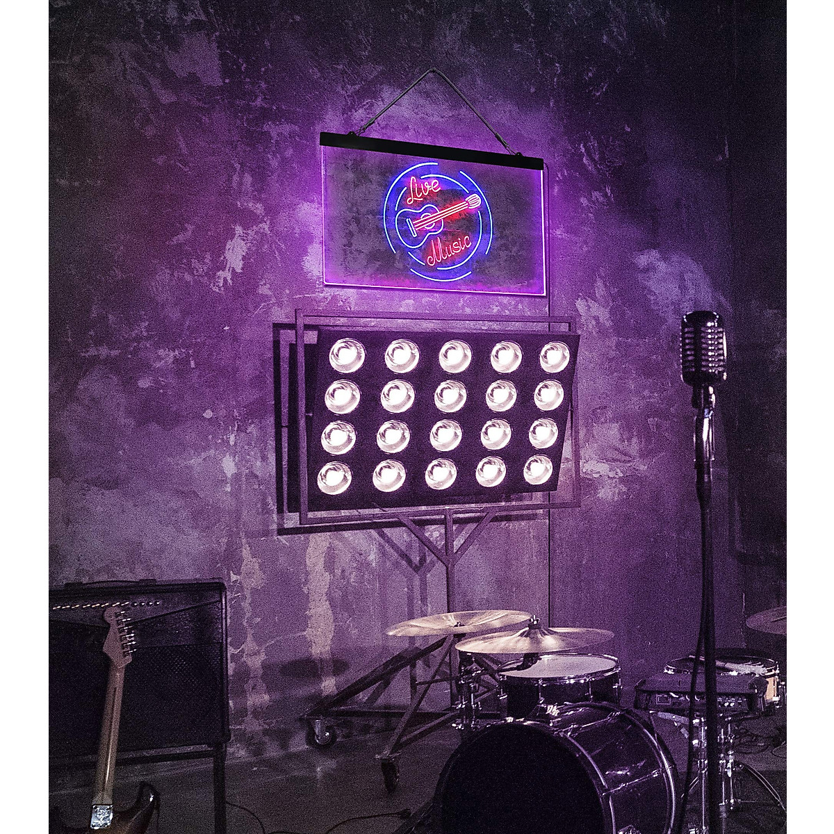 ADVPRO Live Music Guitar Band Room Studio Dual Color LED Neon Sign Red & Blue 16" x 12" st6s43-i2546-rb