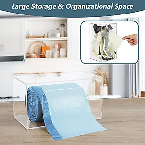 Trash Bag Holder Dispenser, Acrylic Trash Bag Dispenser Roll Holder, Adhesive Wall Mount Garbage Grocery Bag Dispenser Organizer for Kitchen, Cabinet, Under Sink with 4 Strong Stickers Screws