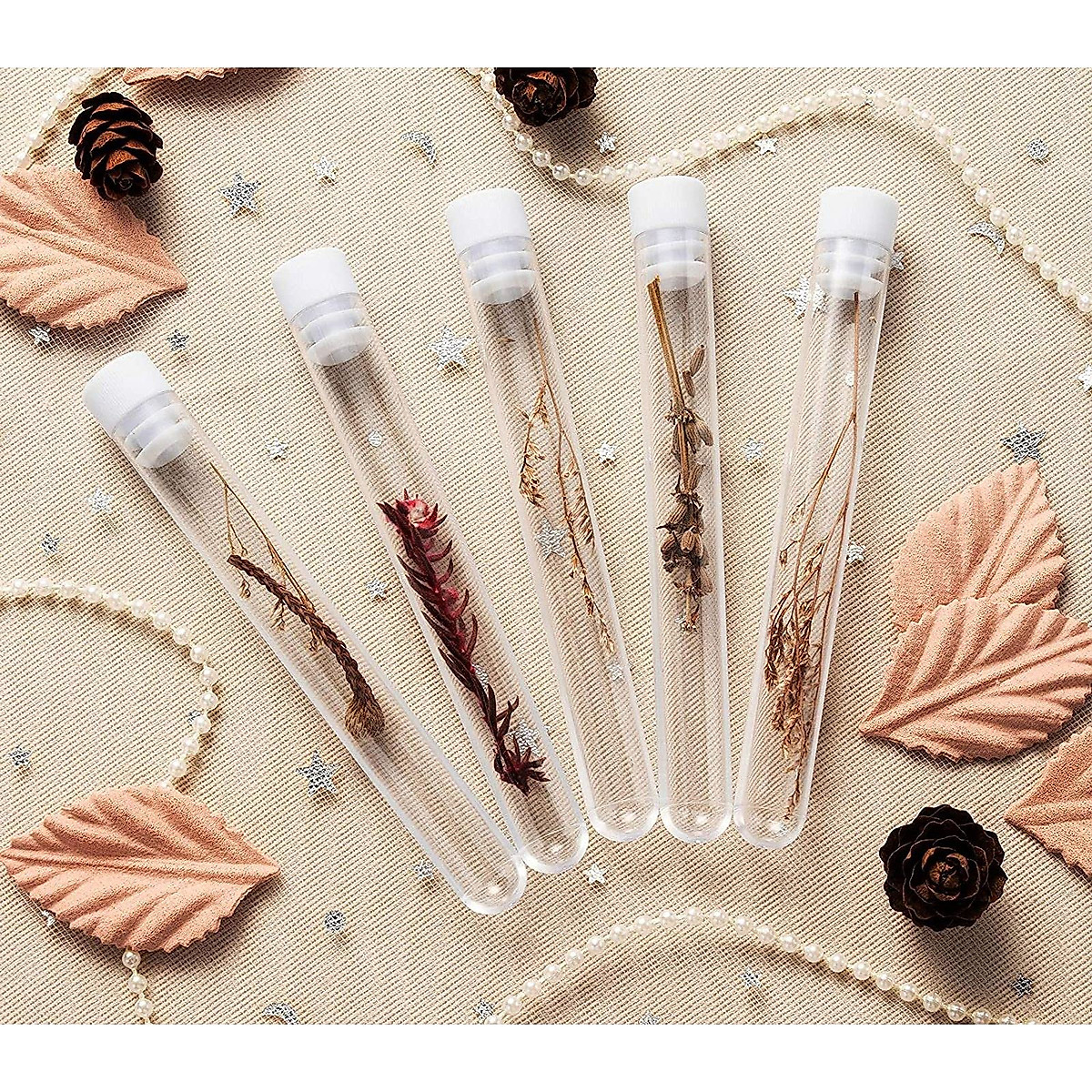 75-Pack Plastic Test Tubes with Lids - 12.5 x 98 mm Clear Plastic Vials, 7.5ml Sample Tubes for Craft, Scientific Experiment