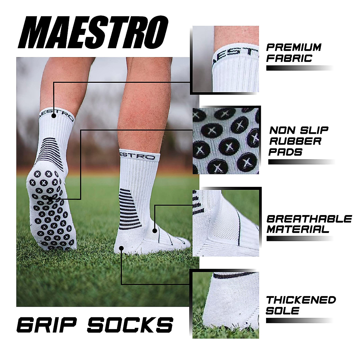 Maestro Grip Socks – Anti-Slip Socks for Men and Women – Soccer, Football, Basketball, Hockey Non-Slip Socks (as1, alpha, s, regular, regular, Black)