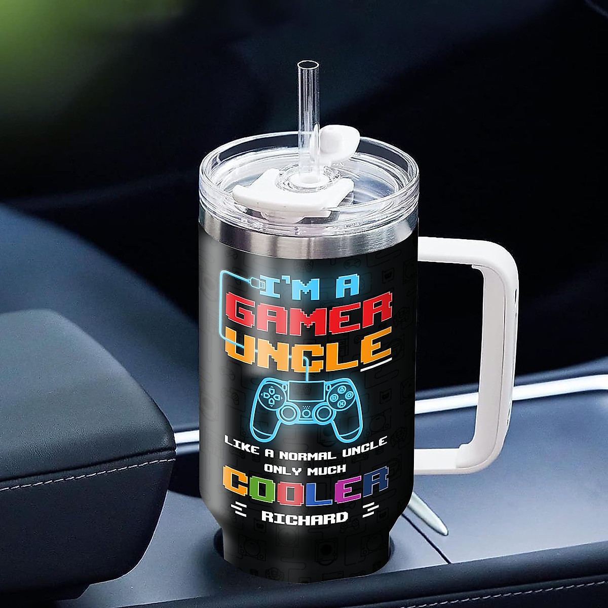WAZONE Personalized Gamer Uncle Coffee Tumbler Tumbler 40oz with Handle and Straw Stainless Steel Custom Your Name Birthday Christmas Thanksgiving Gifts For Uncles Men From Sons Daughters