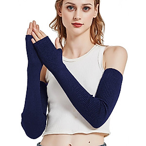 NOVAWO Wool Blend Warm Arm Warmers Super Soft Long Fingerless Gloves for Women