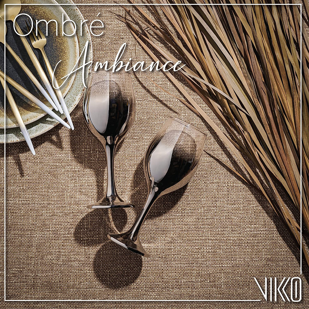 Vikko Décor Silver Ombre Wine Glasses: 14 Ounce Fancy Wine Glasses With Stem for Red and White Wine – Thick and Durable – Dishwasher Safe Goblets – Great Gift Idea – Set of 6 Decorative Wine Glasses