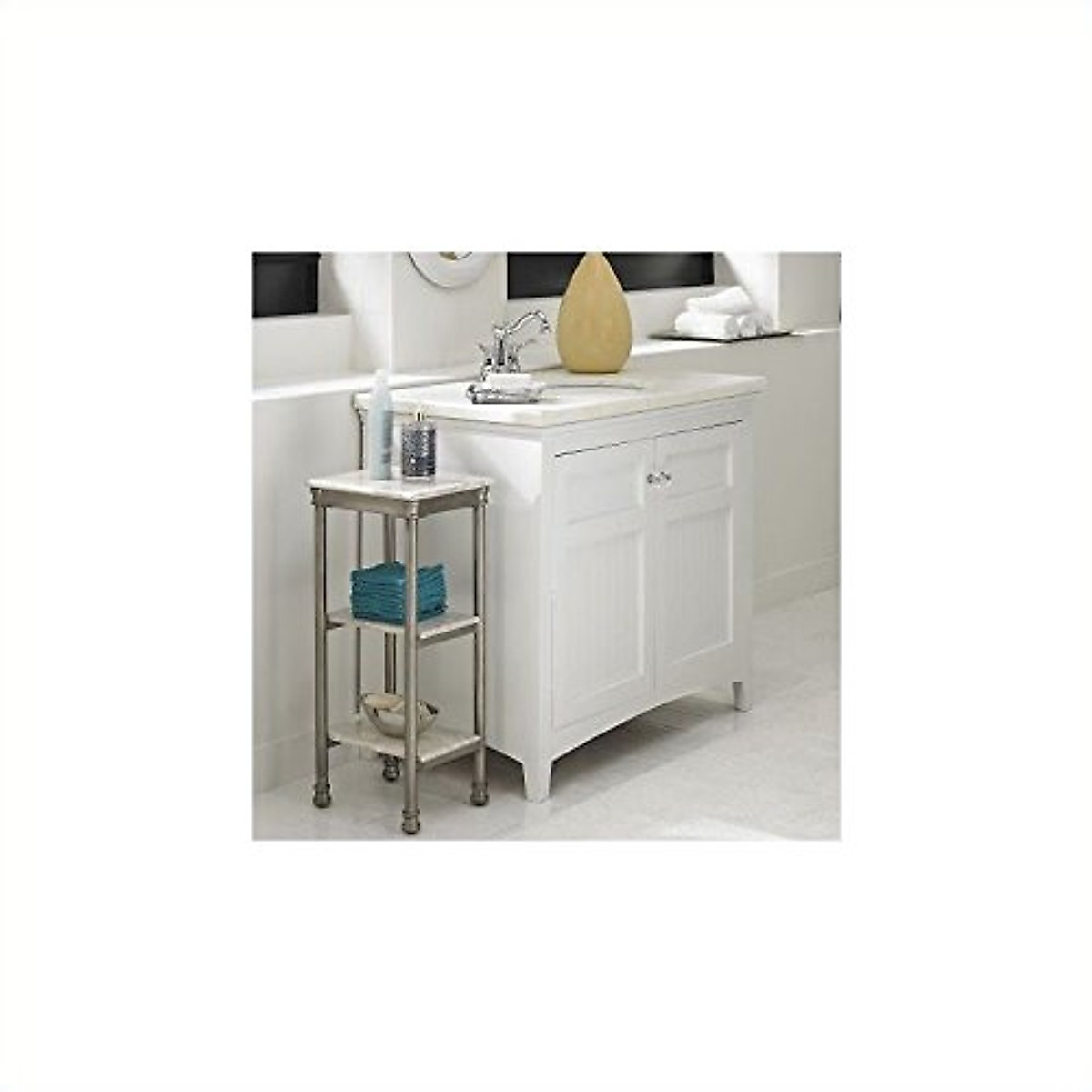 Home Styles The Orleans Three Tier Tower with Marble Laminate Shelves, Sturdy Powder-Coated Steel Frame