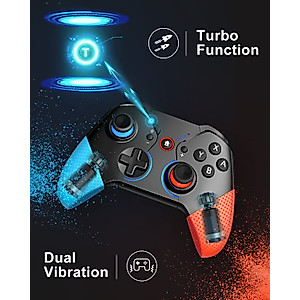 Switch Controller for Nintendo with Wake Up, Bluetooth Gamepad Remote Grip with Macro Motion Vibration Turbo RGB Light, Wireless Pro Controller Joy Con Switch for Kids Gifts - Blue&Red