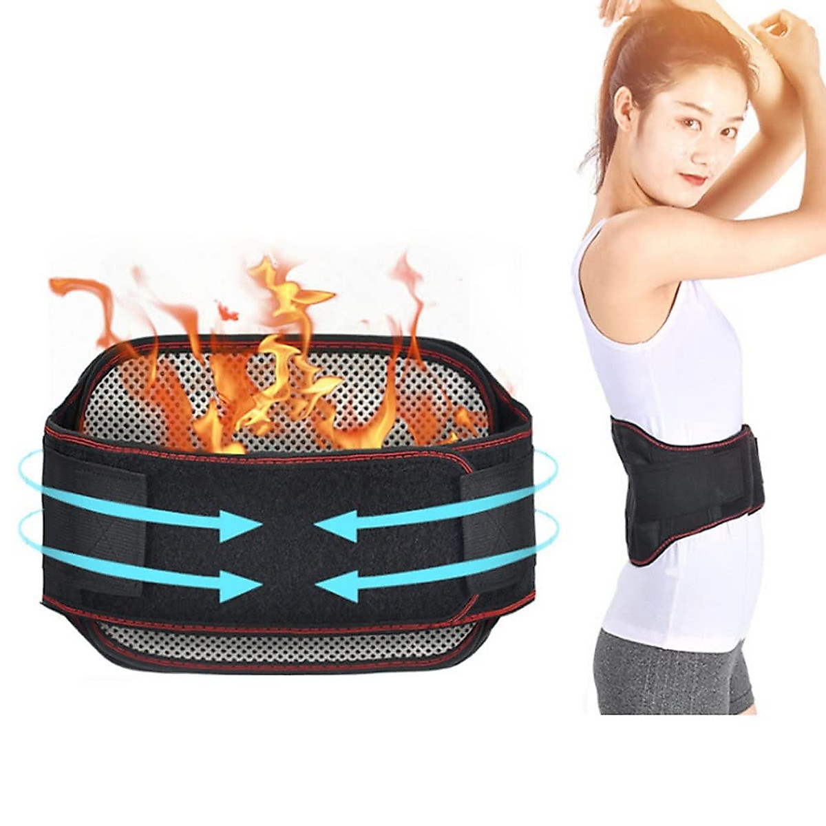 ZFF Self-Heating Waist Brace Belt Magnetic Back Brace Belt Heated Lumbar Support for Lower Back Pain Relief Muscle Injury Herniated Disc for Men and Women (Color : Black, Size : M/Medium)