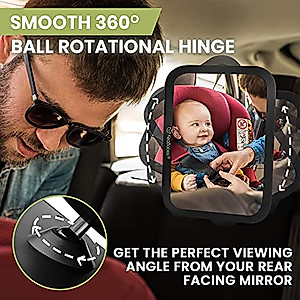 Large Shatterproof Baby Car Mirror - Safety Baby Car Seat Mirror - Baby Car Mirror for Back Seat Rear Facing Infant - Carseat Mirrors - Fully Assembled Baby Mirror For Car (Matte Black)