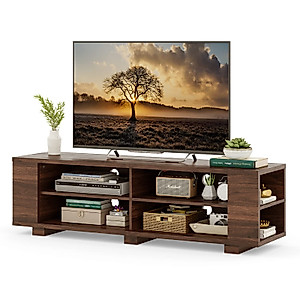 Tangkula Wood TV Stand for TVs up to 65 Inch Flat Screen, Modern Entertainment Center with 8 Open Shelves, Universal TV Storage Cabinet for Living Room Bedroom, TV Console Table (Walnut)
