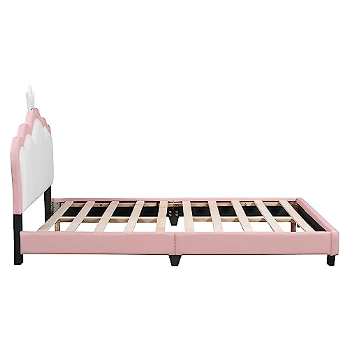 GYYBED Full Size Upholstered Princess Bed with Crown Headboard,Full Bed Frames for Girls Full Bed Frame Girl Full Size Bed Frames for Girls Full Bed Frames for Kids (White+Pink, Full)